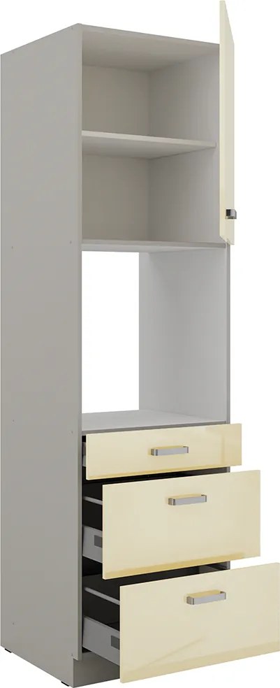 KARMEN | vysoká skříňka 60 DPS-210 3S1F na vestavnou troubu | PREMIUM BOX | 60 cm | světle šedá/krémová lesk