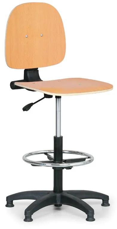 B2B Partner Dílenská pracovní dřevěná židle, opěrný kruh, kluzáky