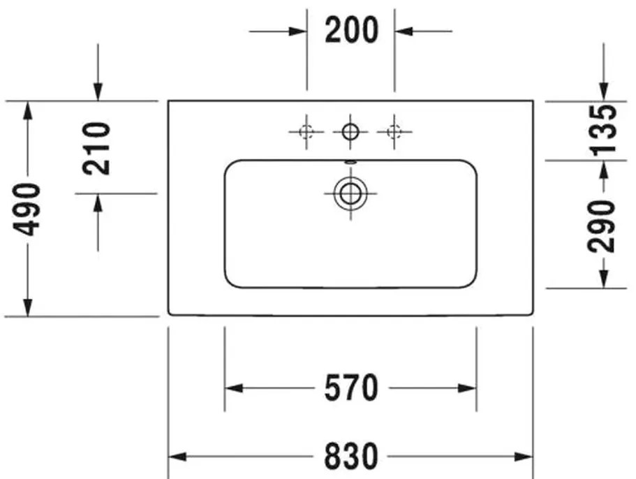 Duravit ME by Starck - umyvadlo 83x49 cm, 3 otvory pro baterii propíchnuté 2336830030