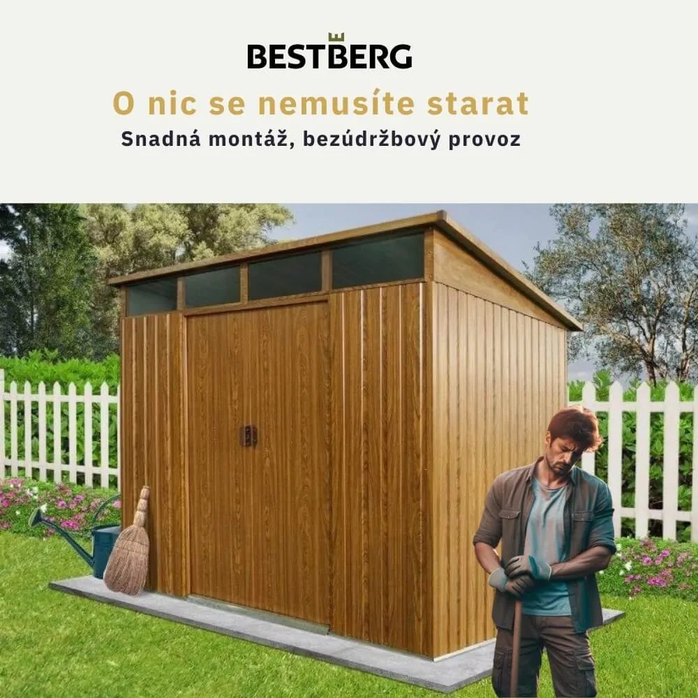 Zahradní domek BestBerg ZDSL-4D / 4,6 m² / 238 x 194 x 202 cm / dekor dřevo/hnědá