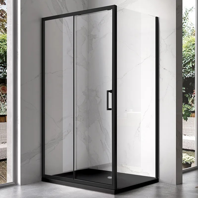 BPS-koupelny Obdélníkový sprchový kout KZ103A BL 100x80 černý/transparent + vanička ST03A BL černá