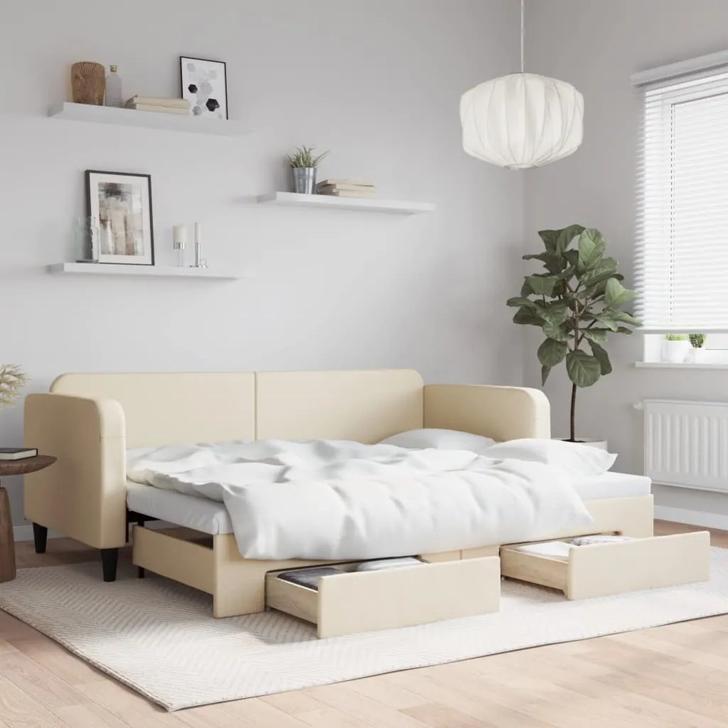 Válenda s přistýlkou a zásuvkami krémová 80 x 200 cm textil 3196851
