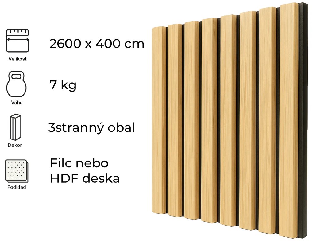 Windu Akustický obkladový panel, dekor Dub Sonoma 2600x400mm, 1,04m2