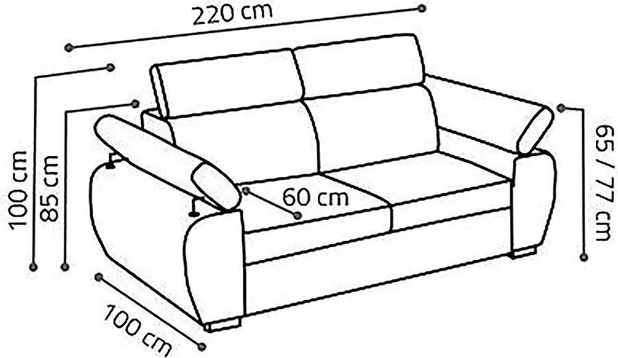 Pohovka BASTON 3 | 220 cm | nerozkládací | polohovatelné záhlavníky a područky | VÝBĚR TKANIN