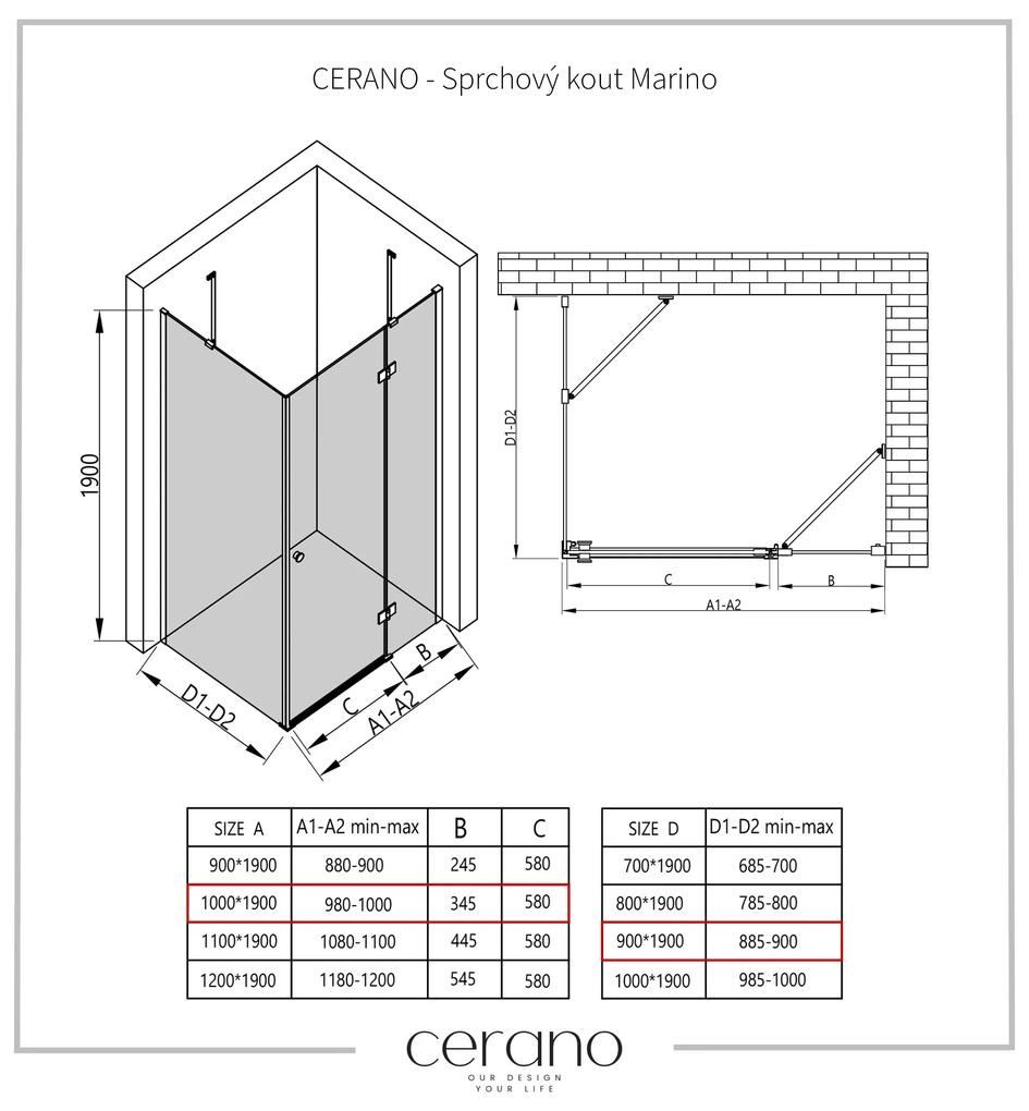 CERANO - Sprchový kout Marino L/P - chrom, transparentní sklo - 100x90 cm - křídlový