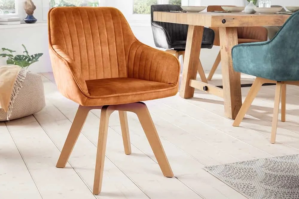 Designová otočná židle Gaura tmavě - hořčicový samet