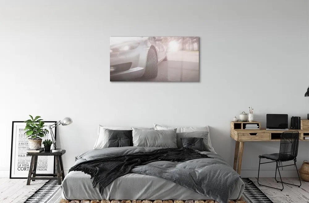 Obraz na skle Stříbrné auto street tree 120x60 cm