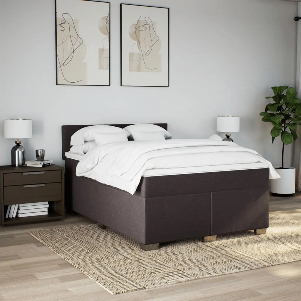 Box spring postel s matrací tmavě hnědá 140x190 cm textil 3285886