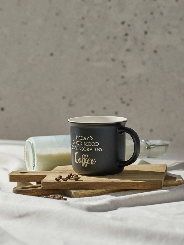 Sinsay - Keramický hrnek s nápisem Today’s Good Mood Is Sponsored By Coffee - černá