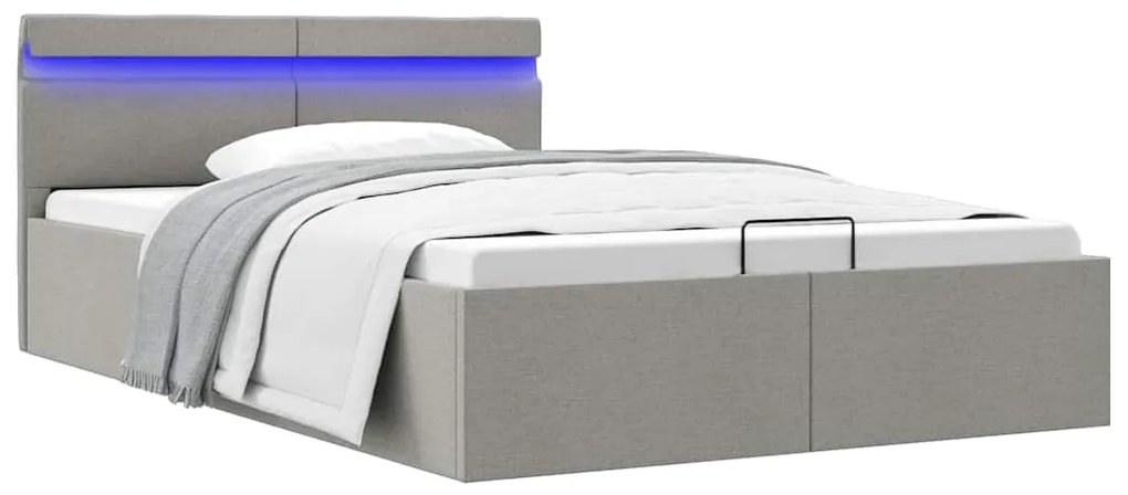 Rám postele LED úložný prostor světle šedý textil 140 x 200 cm 285609
