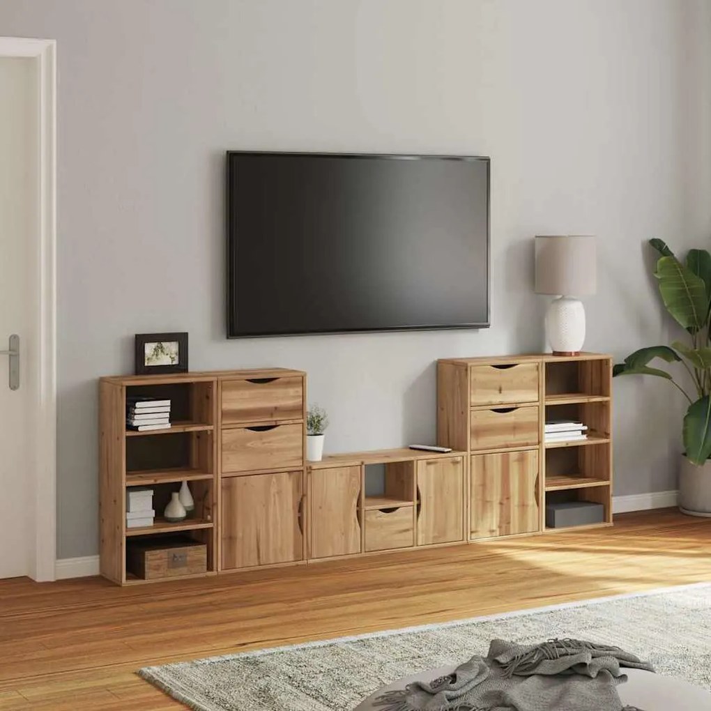 5 kusů TV skříněk s úložným prostorem "ODDA" Borovicový masiv 3365376