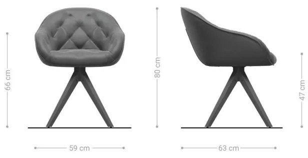 Otočná židle Gaio-Flex šedá samet dřevěná podnož hranatá