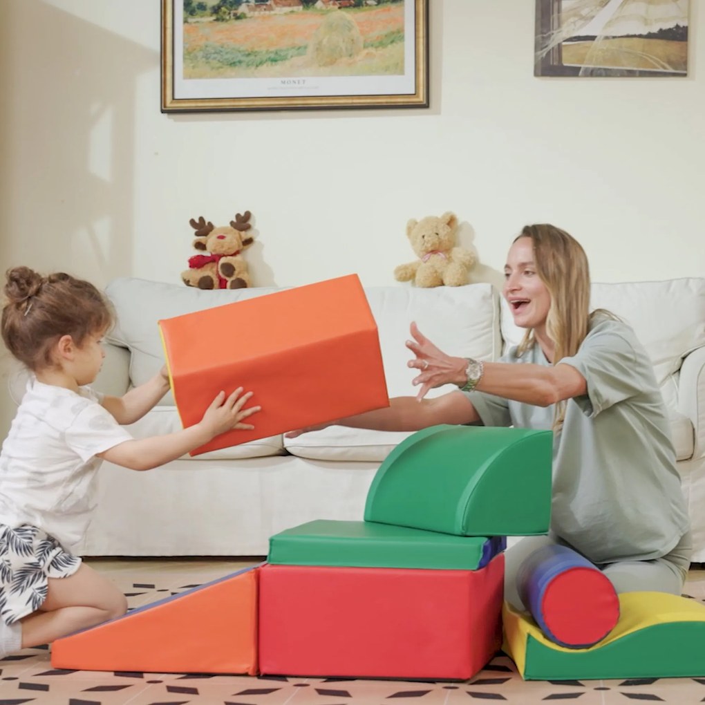 HOMCOM 7dílná sada měkkých stavebních bloků pěnové stavební bloky pro šplhání obří stavební bloky měkké stavební bloky imitace kůže barevné