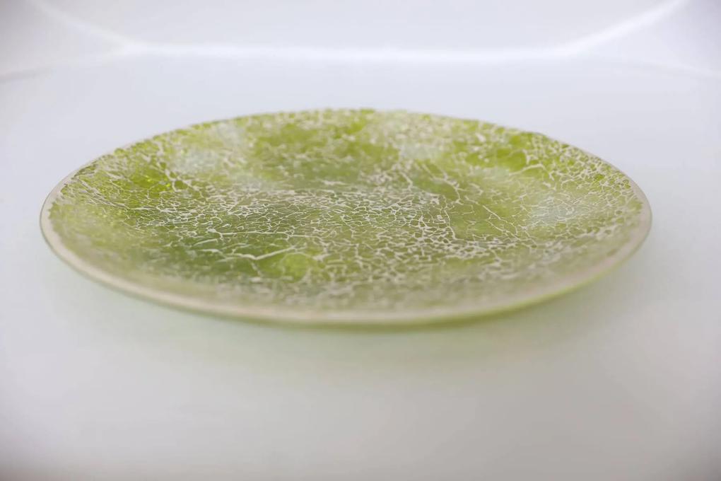 Zelený talíř z lámaného skla 32cm