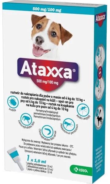 Ataxxa pro psy M 1x500mg/100mg světle modrá sol 1 x 1.0 ml(4-10kg)