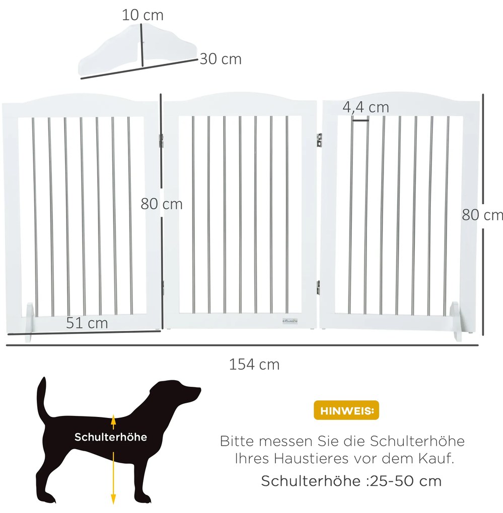 PawHut psí zábrana brána ochrana dveří brána skládací brána pro psy stojan 3 desky ochrana schodů brána bílá 154x30x80cm | Aosom