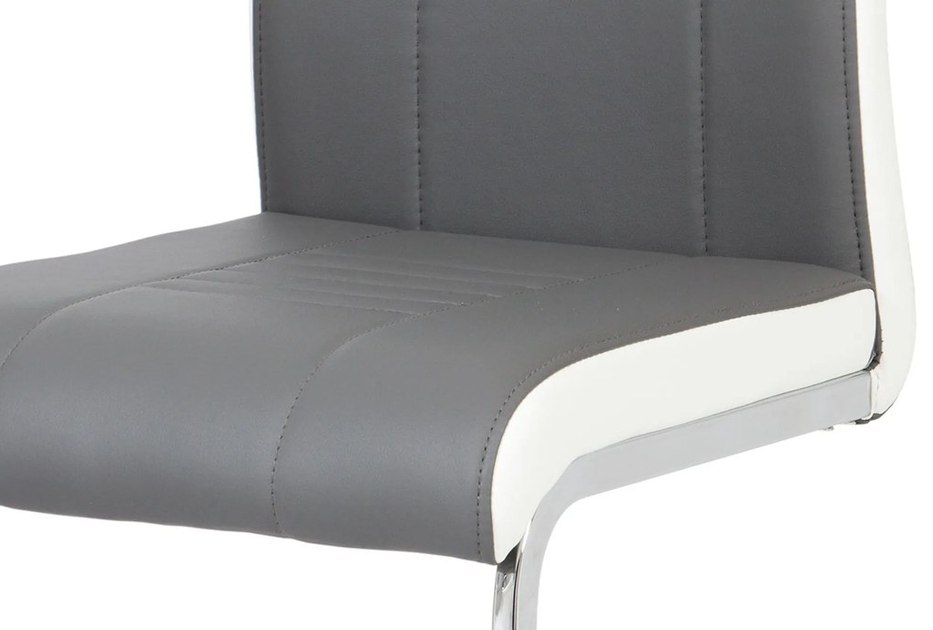 Jídelní židle DCL-406 GREY, koženka šedá s bílými boky, chrom