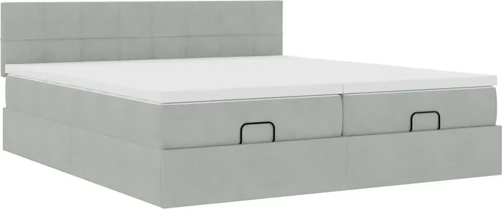 Osmanský rám postele s matracíes světle šedá 200x200cm samet 3312080