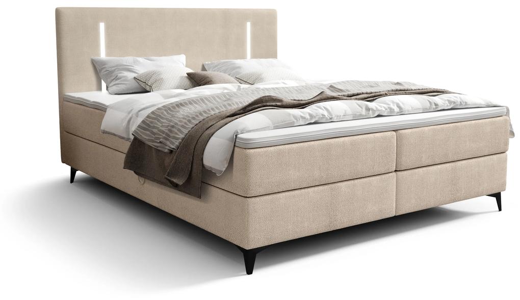 Manželská postel 140 cm Ortega Comfort (béžová) (s roštem a matrací, s úl. prostorem) (s LED osvětlením). 1082713