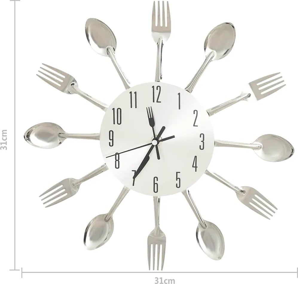 Nástěnné hodiny s vidličkami a lžícemi stříbrné 31 cm hliník 325162