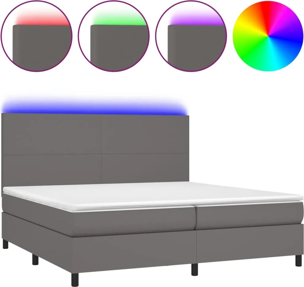 Box spring postel s matrací a LED šedá 200x200 cm umělá kůže 3135847