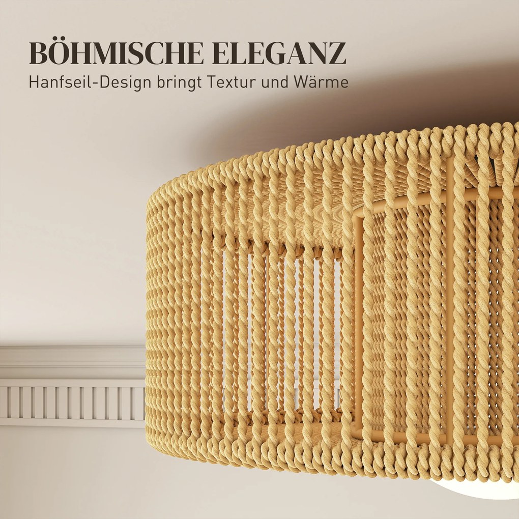 Stropní svítidlo, boho stropní lampa s objímkou G9 LED, kulaté stínítko z konopného provazu