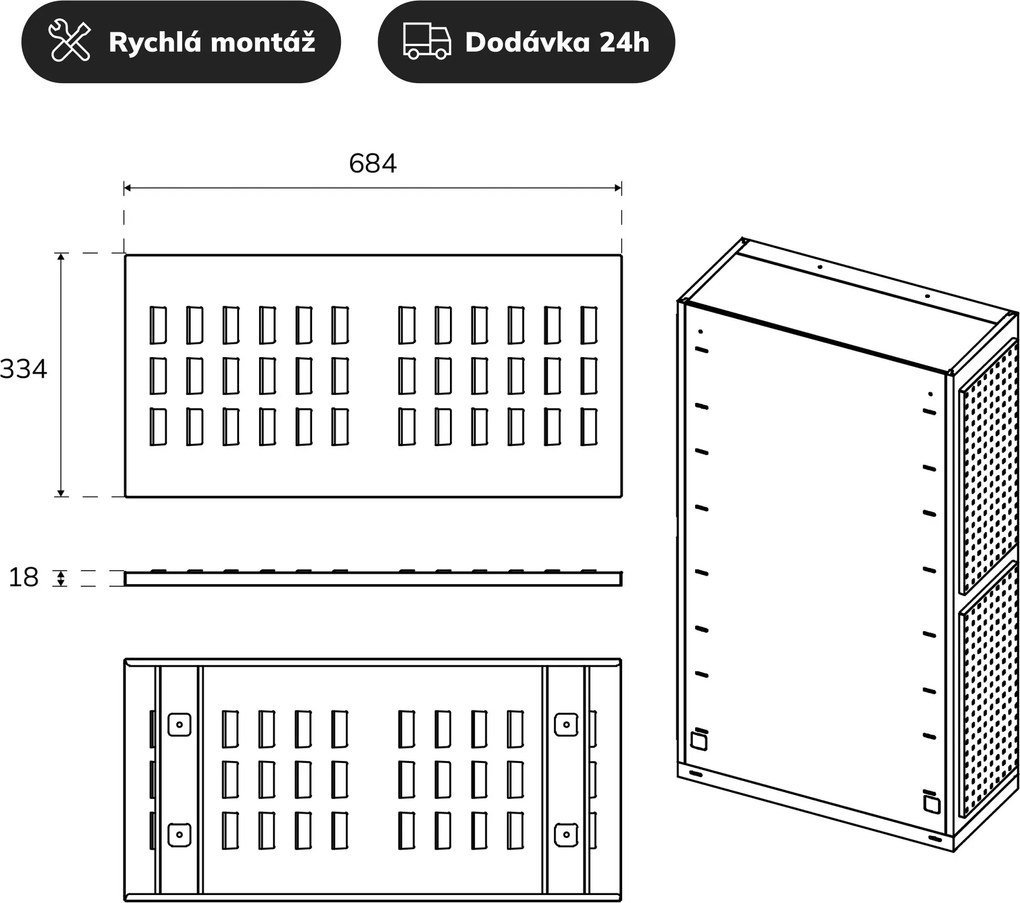 Perforovaná deska na nádoby boční černá, 334x684x18 mm: příslušenství k MEGAN