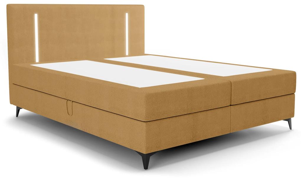 Manželská postel 180 cm Ortega Comfort (hořčicová) (s roštem a matrací, s úl. prostorem) (s LED osvětlením). 1082738