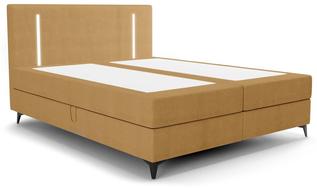 Manželská postel 200 cm Ortega Bonell (hořčicová) (s roštem, s úl. prostorem) (s LED osvětlením). 1082650