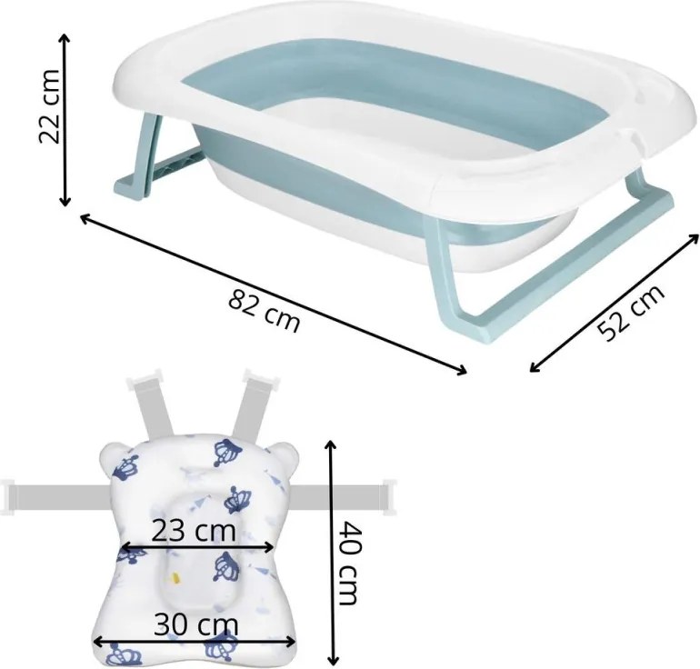 Vanička pro miminko s teploměrem + podložka skládací 35L SPRINGOS TINNIO modrá