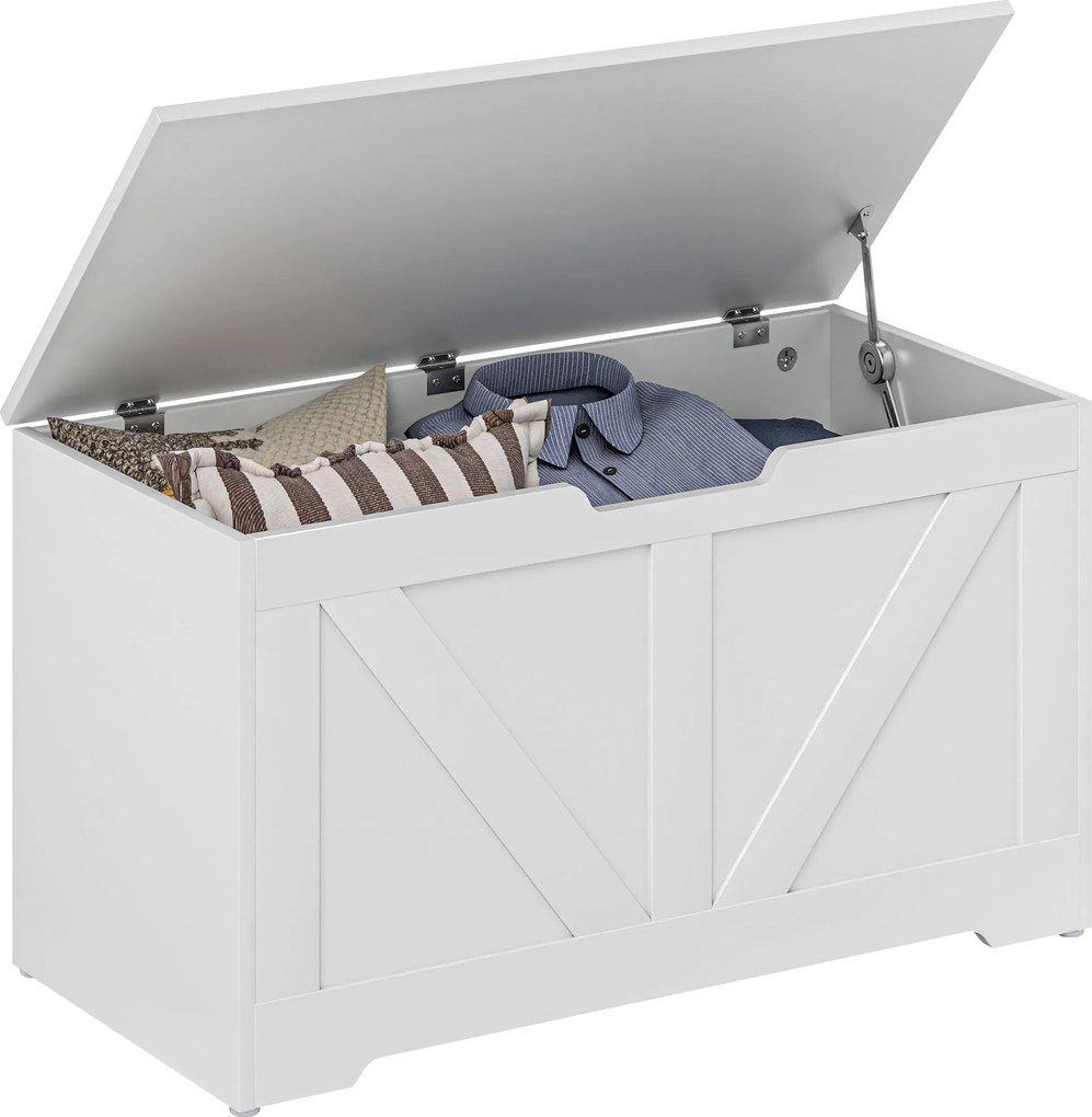 HOMCOM Úložný box do ložnice 100 L Skladovací lavice s bezpečnostním víkem pro předsíň a obývací pokoj 80x40x45 cm Bílá | Aosom