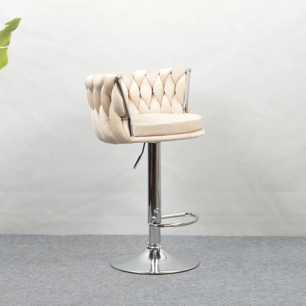 Designová barová židle, béžová Velvet látka/chrom, BRIN
