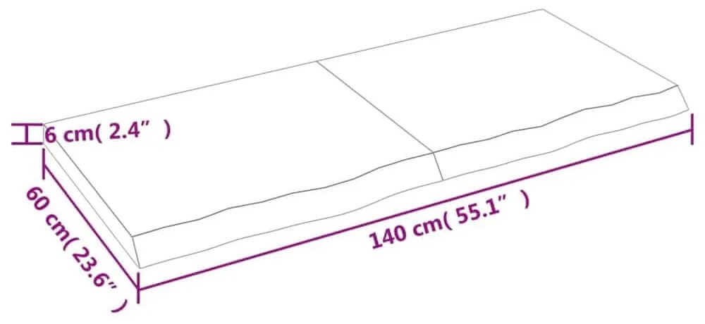 Petromila Nástěnná police tmavě hnědá 140x60x(2-6)cm ošetřený masivní dub