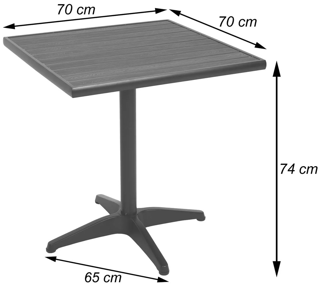 Set 2 zahradních židlí a stolku HWC-J95, hliník imitace dřeva - černá, tmavě hnědá