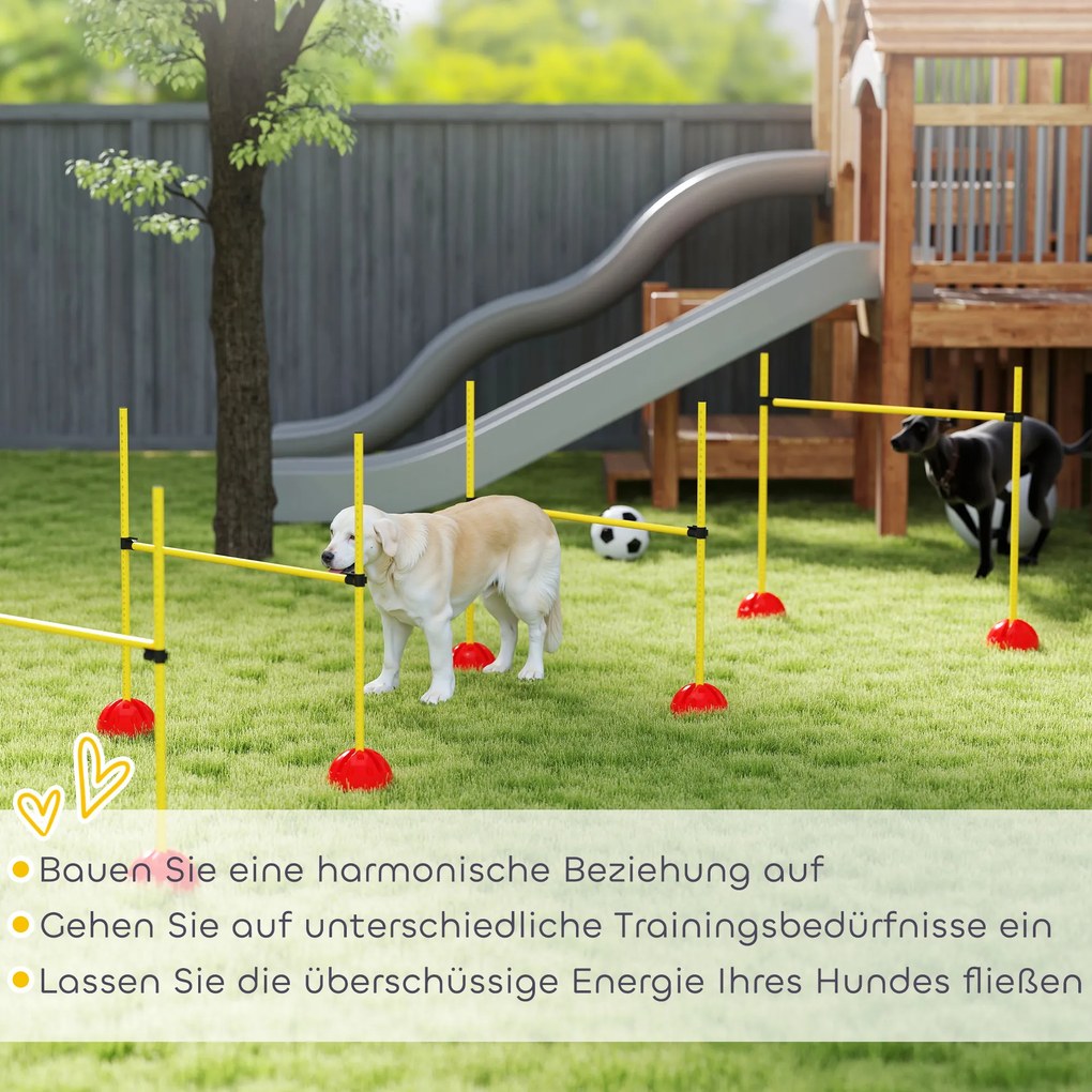 PawHut 4dílná sada agility pro psy se 4 překážkami a přepravní taškou pro trénink skákání, žlutá barva
