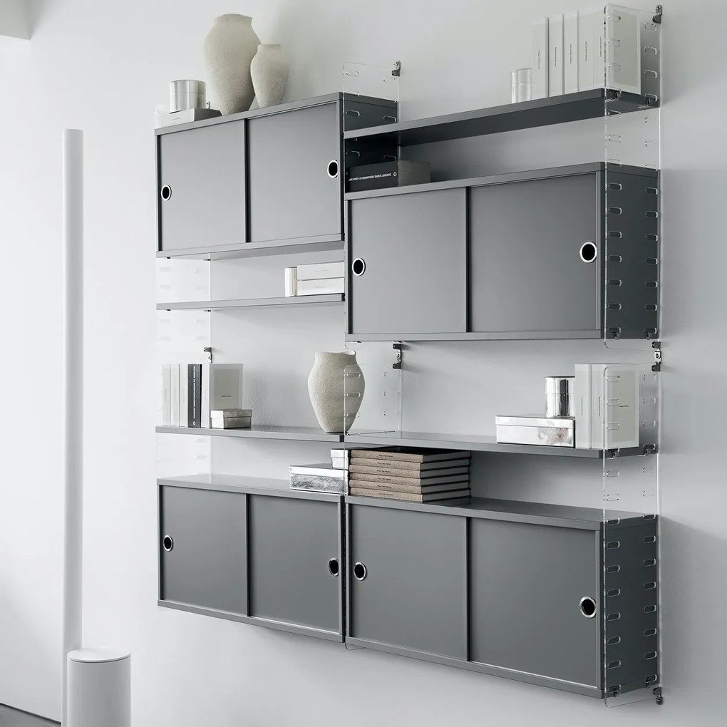 STRING Skříňka Cabinet with Sliding Doors, Grey