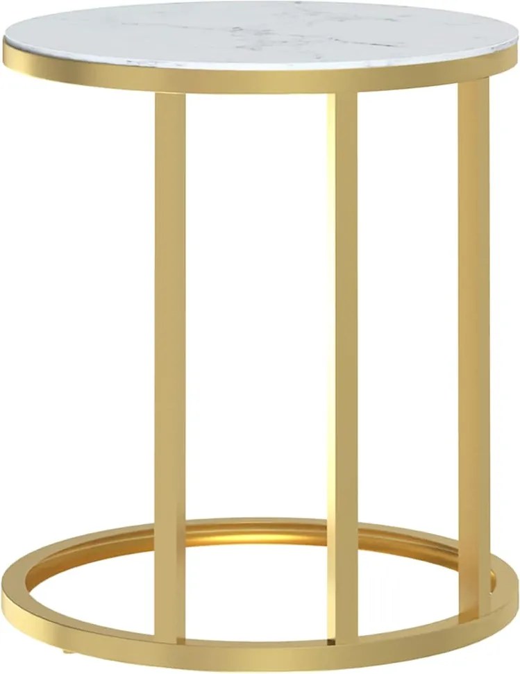 Odkládací stolek zlatý a bílý mramor 45 cm tvrzené sklo 331664