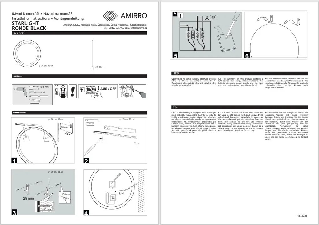 Starlight ronde black průměr 70 cm zrcadlo LED na chodbu do předsíně nástěnné do koupelny 412-023