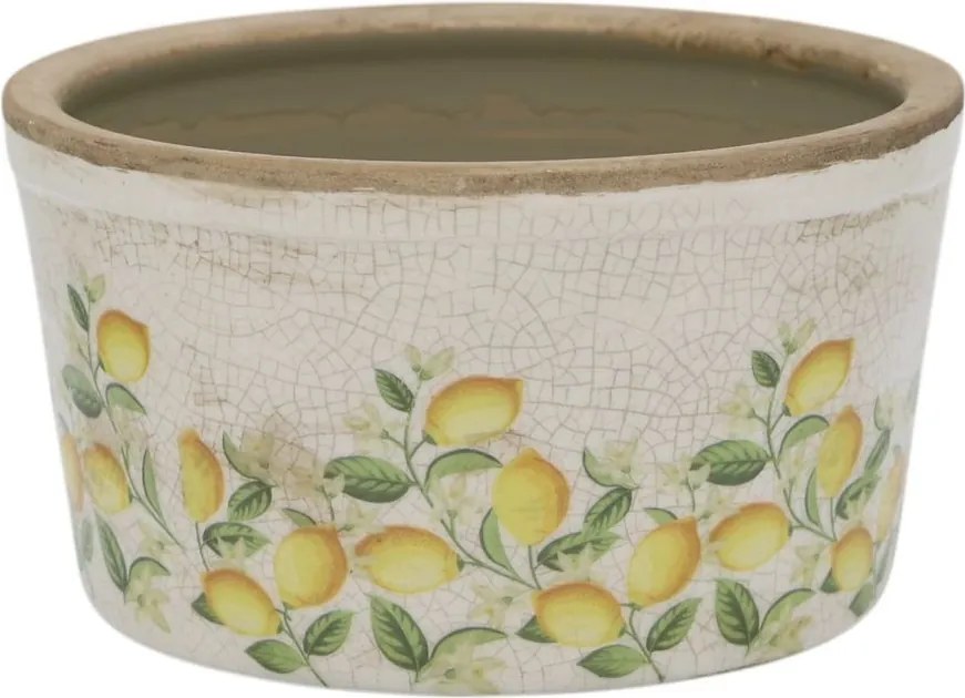 Béžový antik keramický květináč s citróny Limone Blossom - Ø 16*10 cm