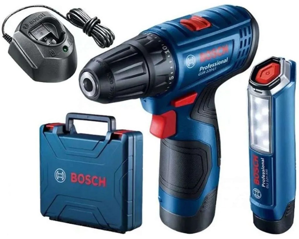 Bosch - 12V AKU vrtací šroubovák, 2x aku 2,0 Ah Li-Ion, nabíječka, svítilna 06019G8004