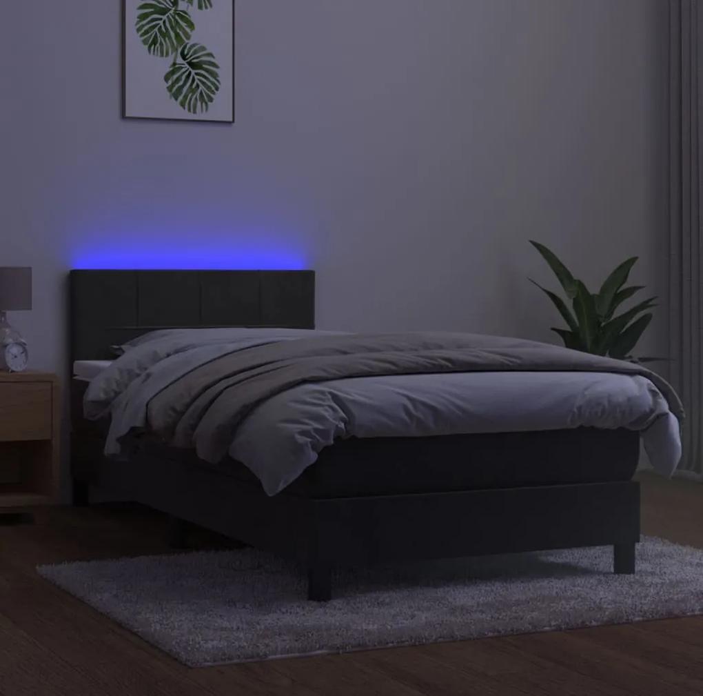 vidaXL Box spring postel s matrací a LED 80 x 200 cm samet [3134370] Barva: Tmavě moddrá