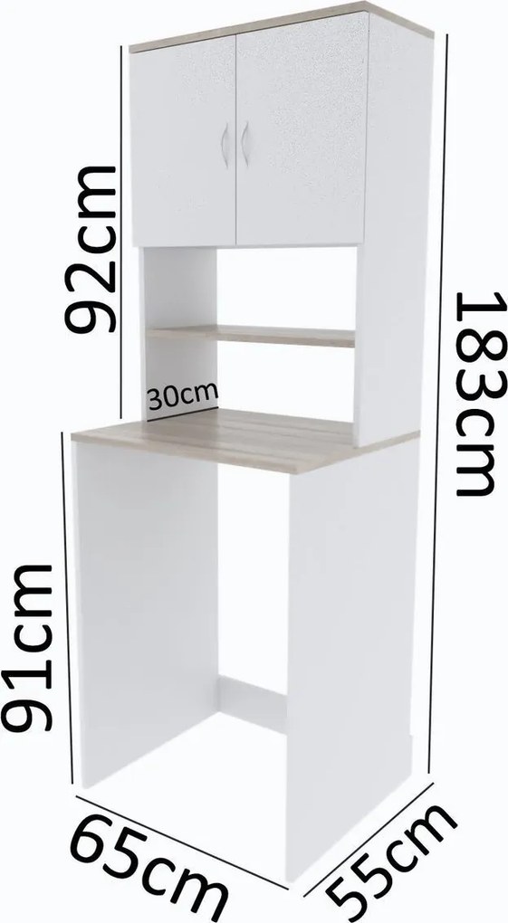 MINANO vysoká skříň na pračku, bílá/borovice