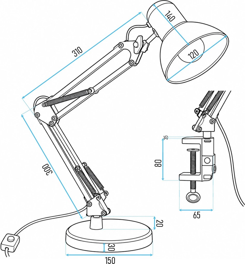 Toolight Toolight, JNH043-1TD, stolní lampa 2v1 s podstavcem a svorkou, 1× E27, černá, OSW-56234