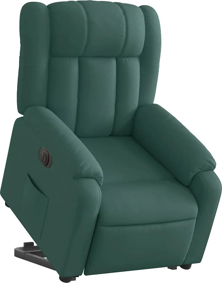 Elektrické zvedací polohovací křeslo tmavě zelené textil 3205346