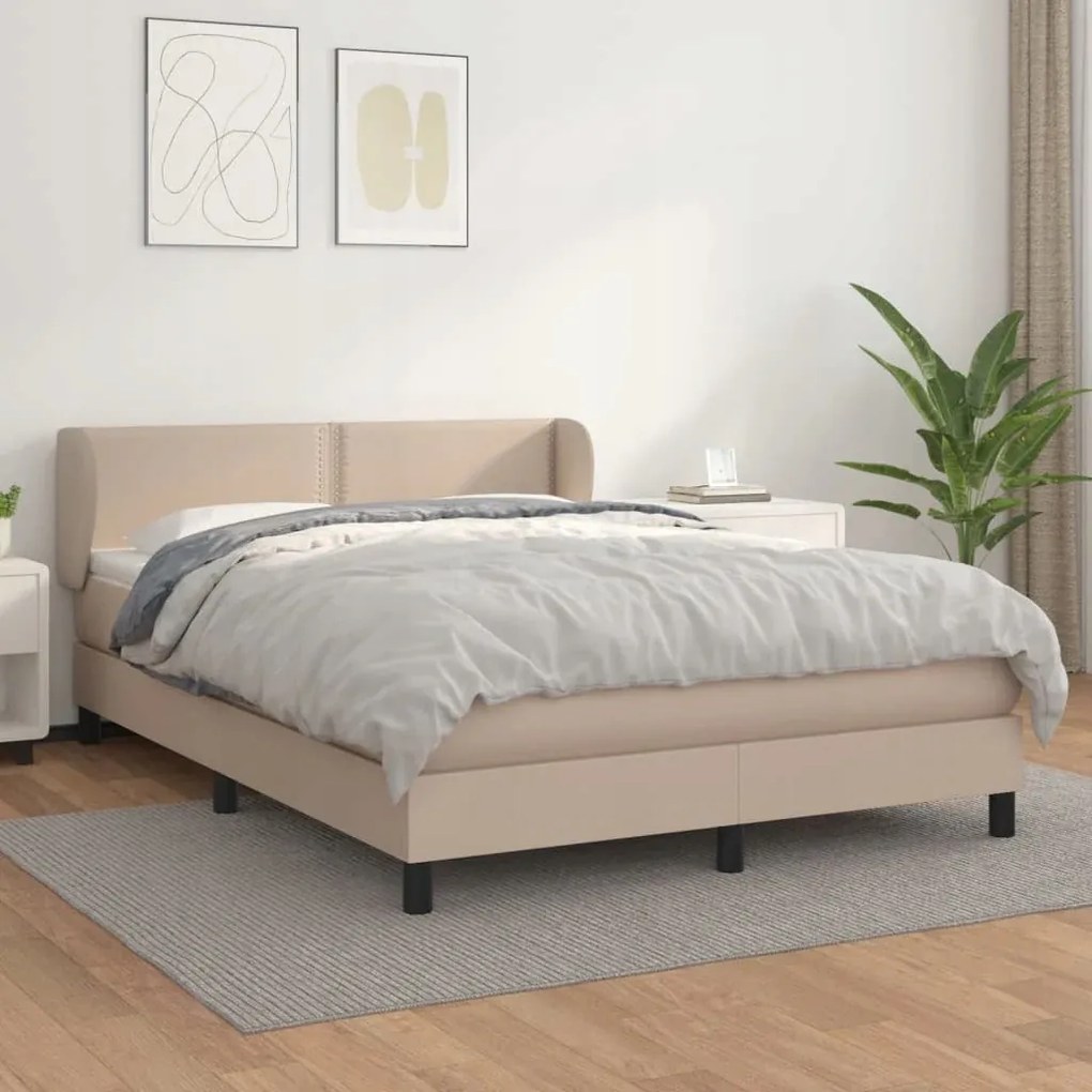 Box Spring Postel S Matrací Umělá Kůže Cappuccino Hladké s hřebíky 140 x
