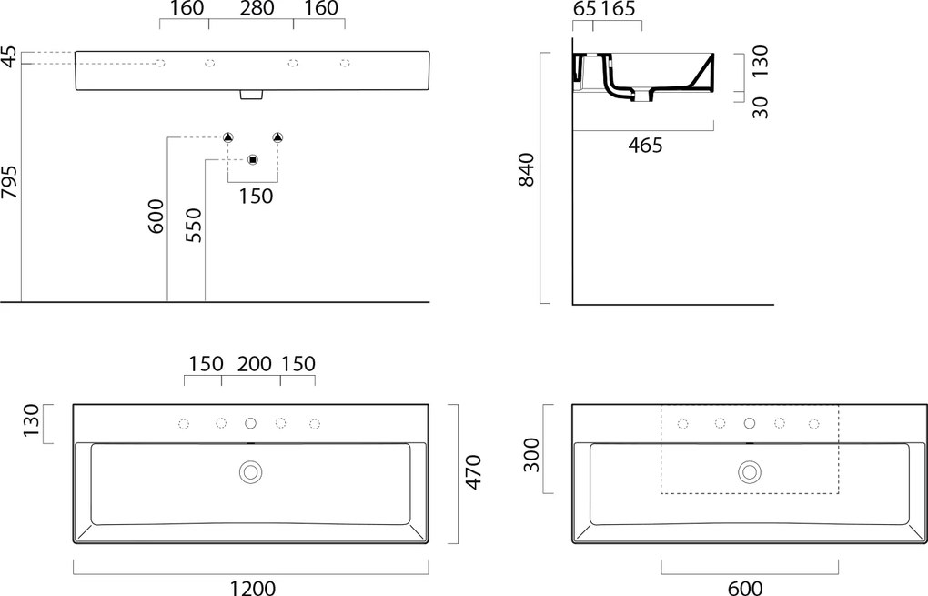 GSI GSI, KUBE X keramické umyvadlo 120x47cm, 3 otvory, bílá ExtraGlaze, 9424311