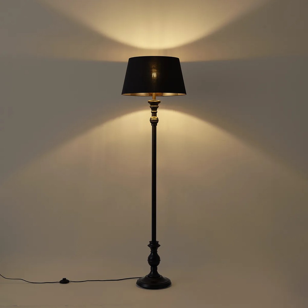 Stojací lampa se stínidlem 45 cm černá se zlatým interiérem - Classico