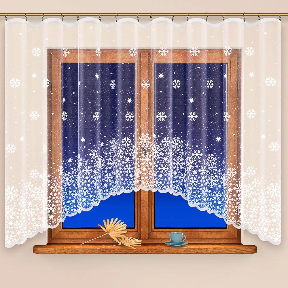 Olzatex kusová záclona VLOČKA 4533, vánoční vzor, jednobarevná bílá, výška 90 cm x šířka 220 cm (na okno)
