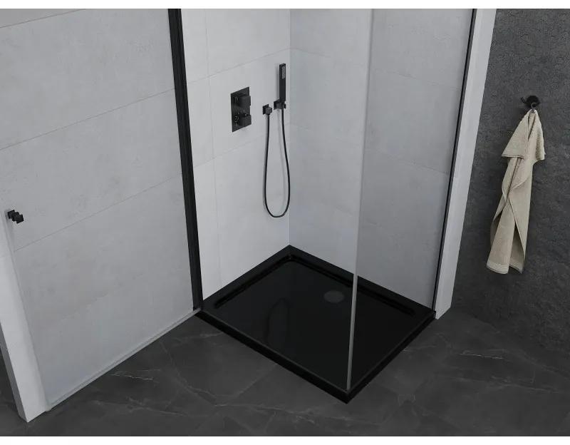 Mexen Pretoria sprchový kout s otočnými dveřmi 90 x 80 cm, průhledné, Černá + vanička do sprchového kouta Flat, Černá - 852-090-