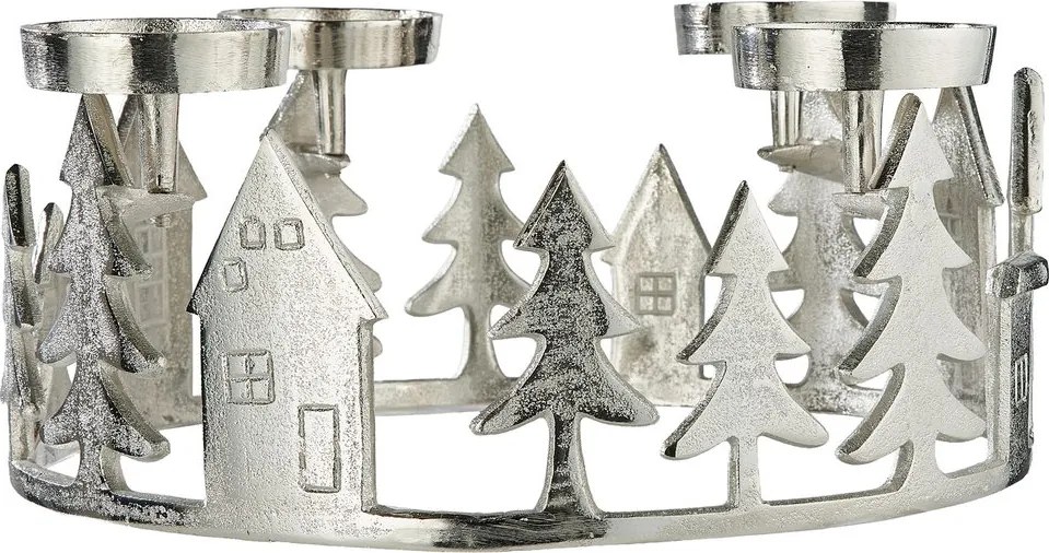 Adventní věnec domečky 35 cm - stříbrná
